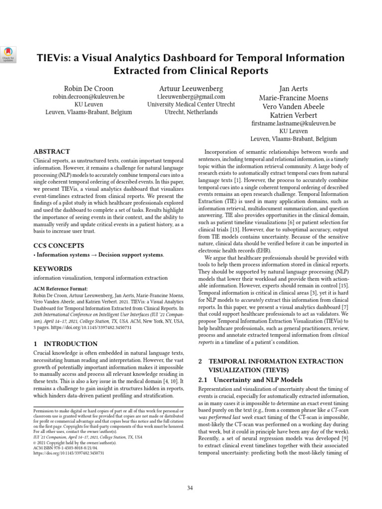 TIEVis A Visual Analytics Dashboard For Temporal Information Extracted From Clinical Reports ...