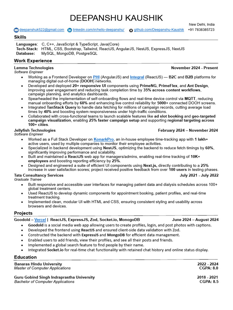 Deepanshu Kaushik Resume | PDF | Mobile App | Angular Js
