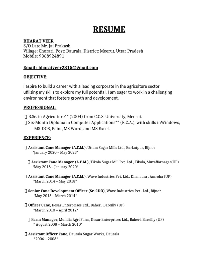 Resume Bharat Veer 3 2 (1) Conv | PDF | Economies | Agriculture
