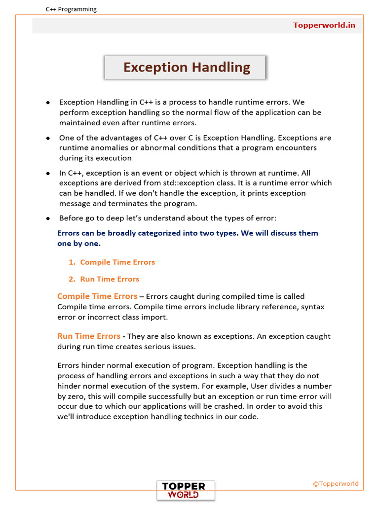 Exception Handling in CPP | PDF | C++ | Computer Program