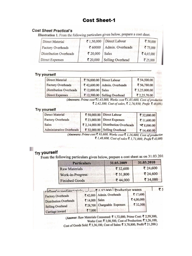 Cost Sheet-1 | PDF