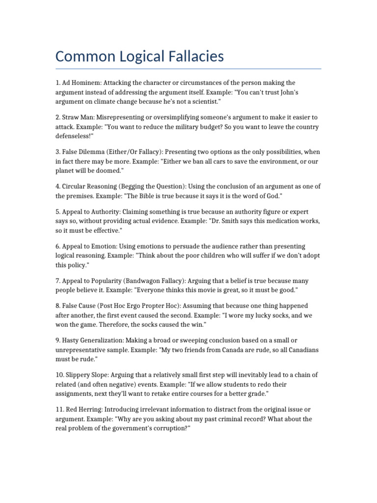Common Logical Fallacies Numbered | PDF | Fallacy | Argument