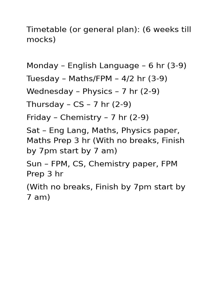 6-Week Exam Preparation Timetable | PDF