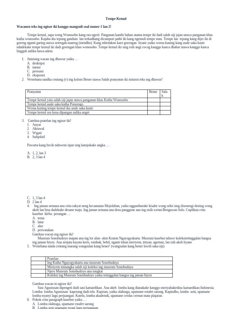 Latihan Soal B. Jawa Kls 6 | PDF