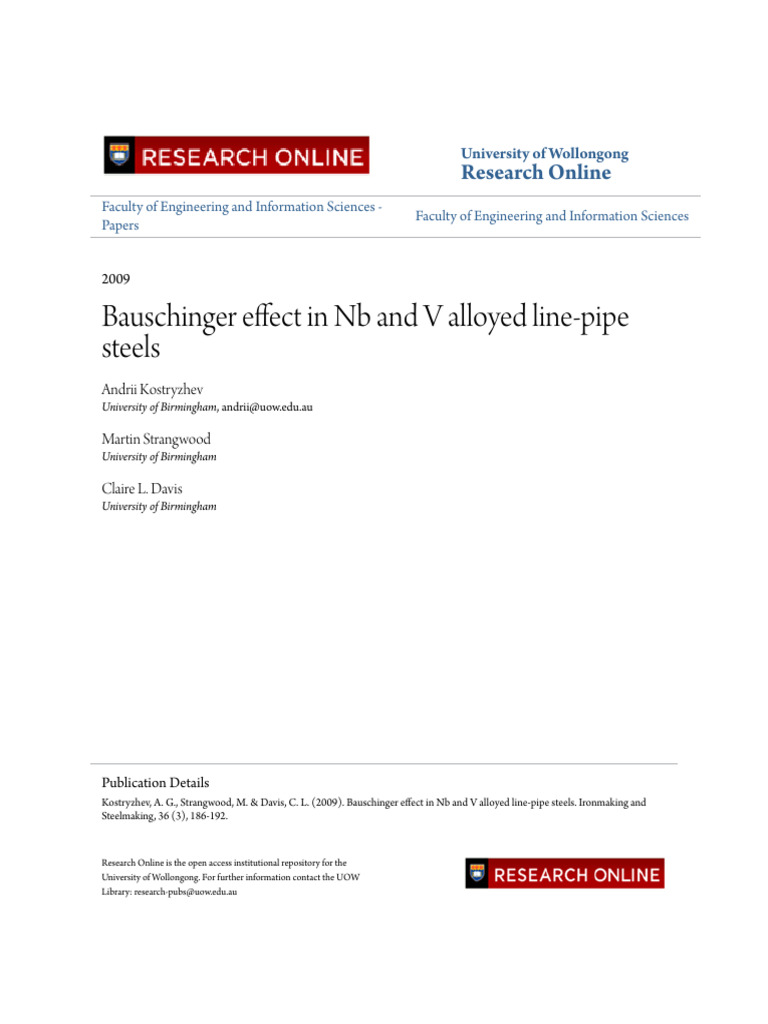 Bauschinger Effect in NB V Alloyed Line Pipe | PDF | Deformation (Engineering) | Yield (Engineering)