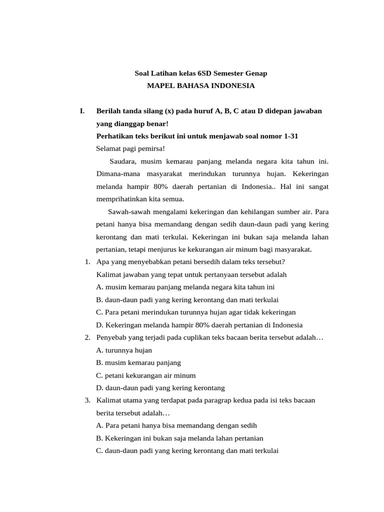 Soal Latihan Kelas 6SD Semester Genap | PDF