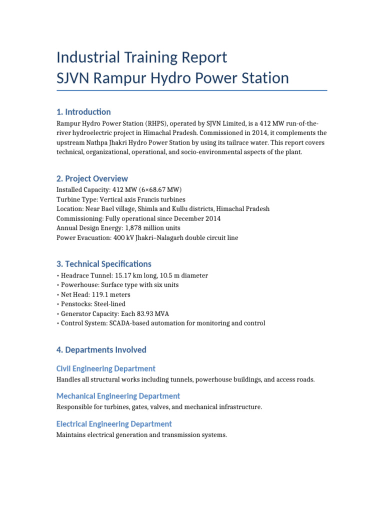 SJVN Rampur Industrial Training Report | PDF | Hydroelectricity | Power ...
