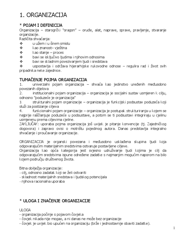Organizacija - SKRIPTA!! | PDF