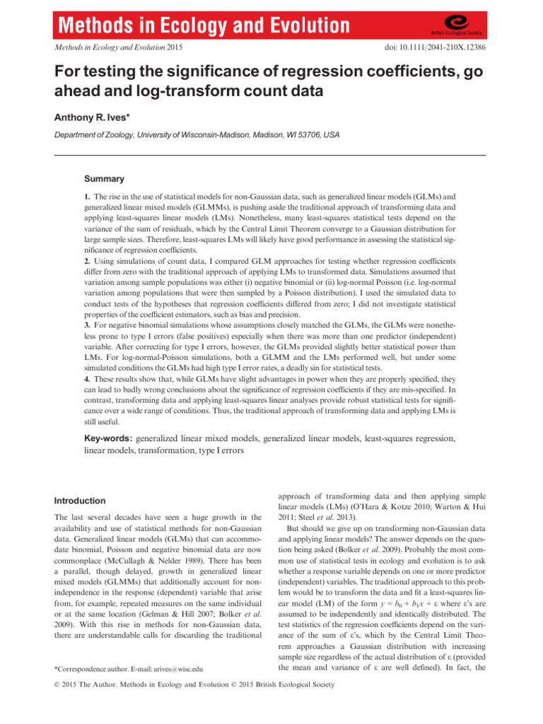 2015-MethEcolEvol - Ives - Count Data LMs Transformed Vs GLM and GLMM ...