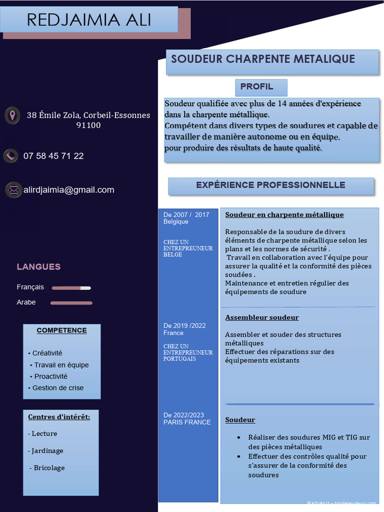 CV Soudeur Ali - 14 ans d'expérience | PDF | Soudage | Construction