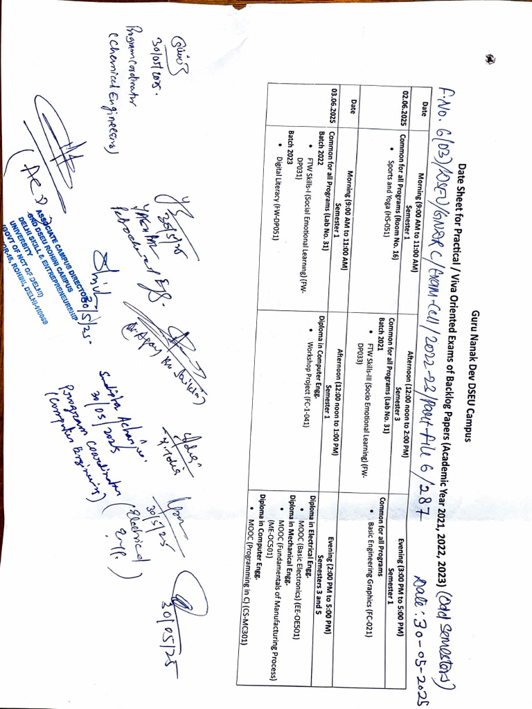 Odd Sem Backlog Paper Schedule (Practical-Viva Oriented) | PDF