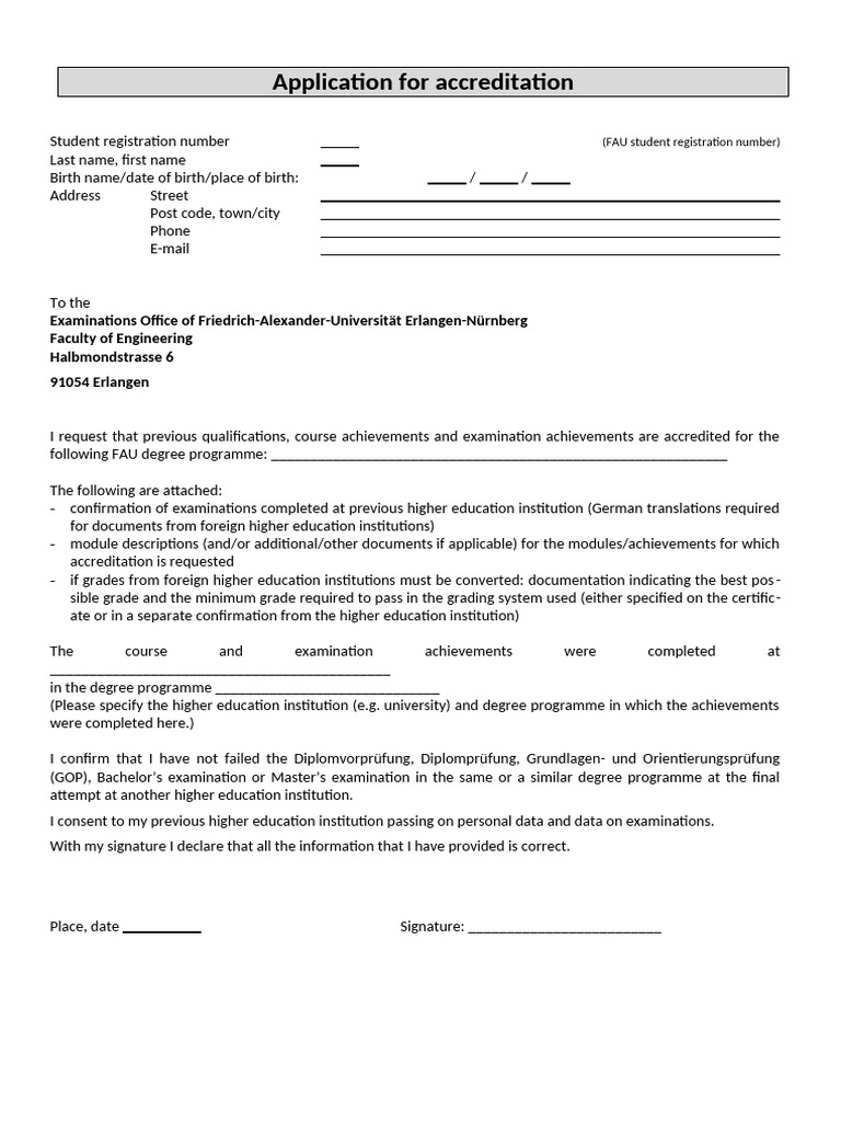 FAU - Application For Accreditation of Achievements | PDF | Academic ...
