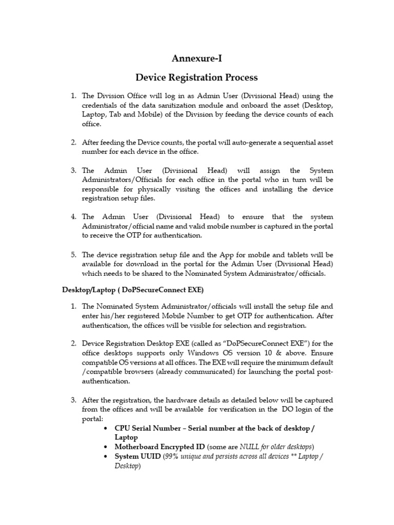 Device Registration Process- Annexure-1 | PDF | Laptop | Mobile App