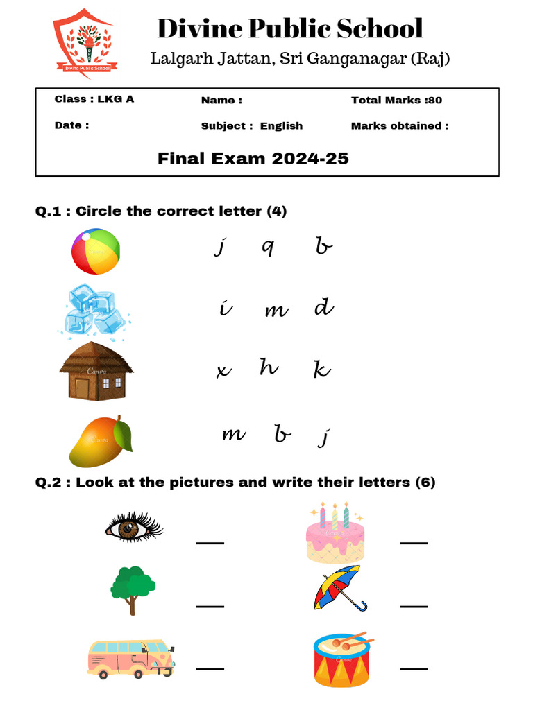 LKG A Final Exam English 2024-25 | PDF