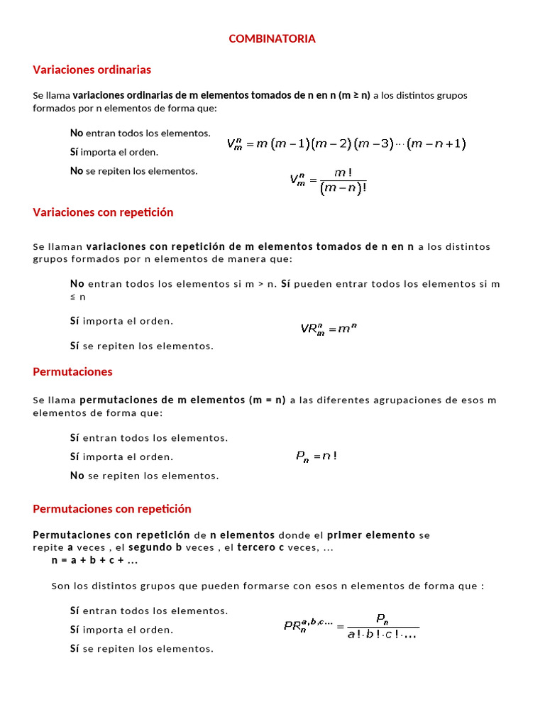 COMBINATORIA y probabilidad | PDF