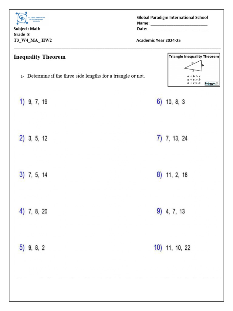 Inequality Theorem: Determine If The Three Side Lengths For A Triangle or Not | PDF