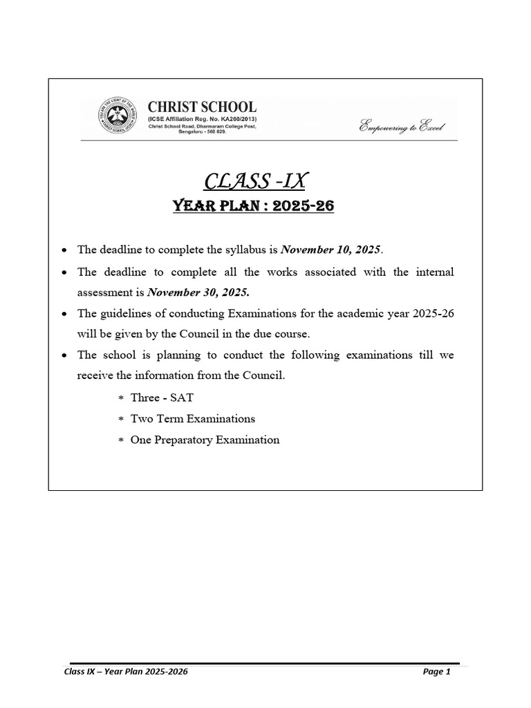 Class 9 Year Plan 2025-26 Overview | PDF | Waves | Ecosystem