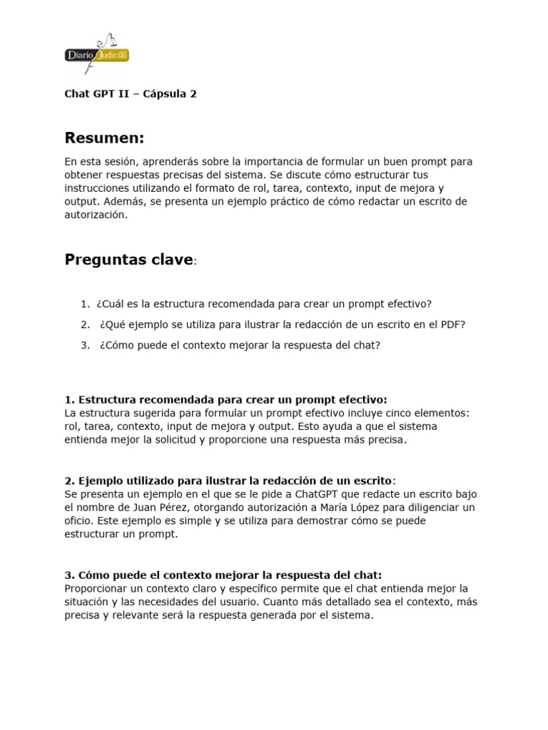 Resumen y Preguntas Clave ChatGPT2 - Capsula2 | PDF