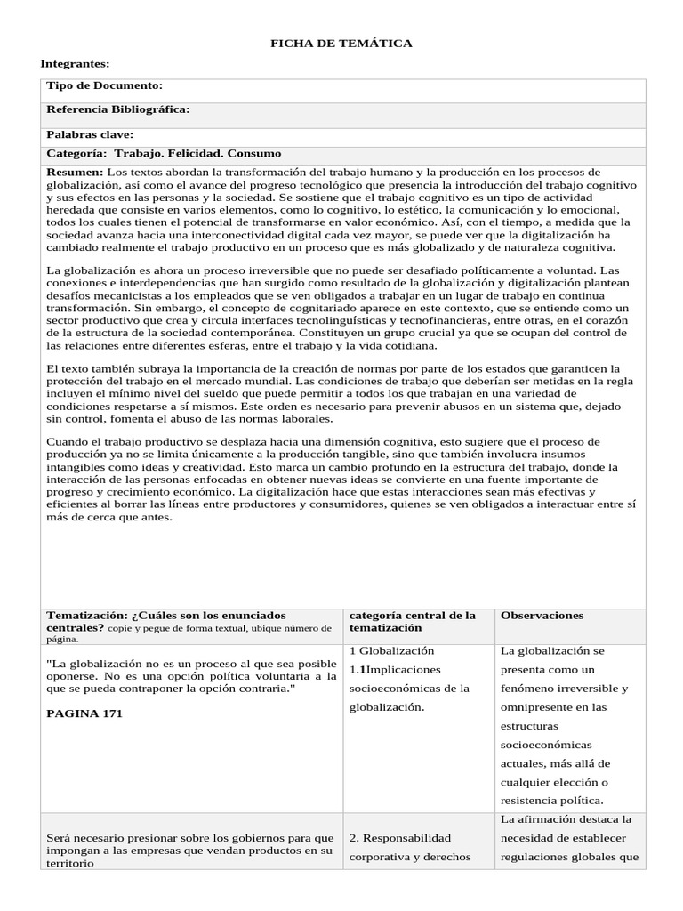 Ficha Tematica 5 | PDF | Globalización | Sociedad
