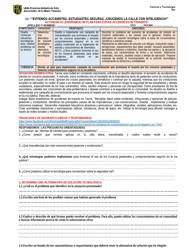 U2 Act1-Diseña-Educación Vial | PDF | Peatonal | Accidente de tráfico