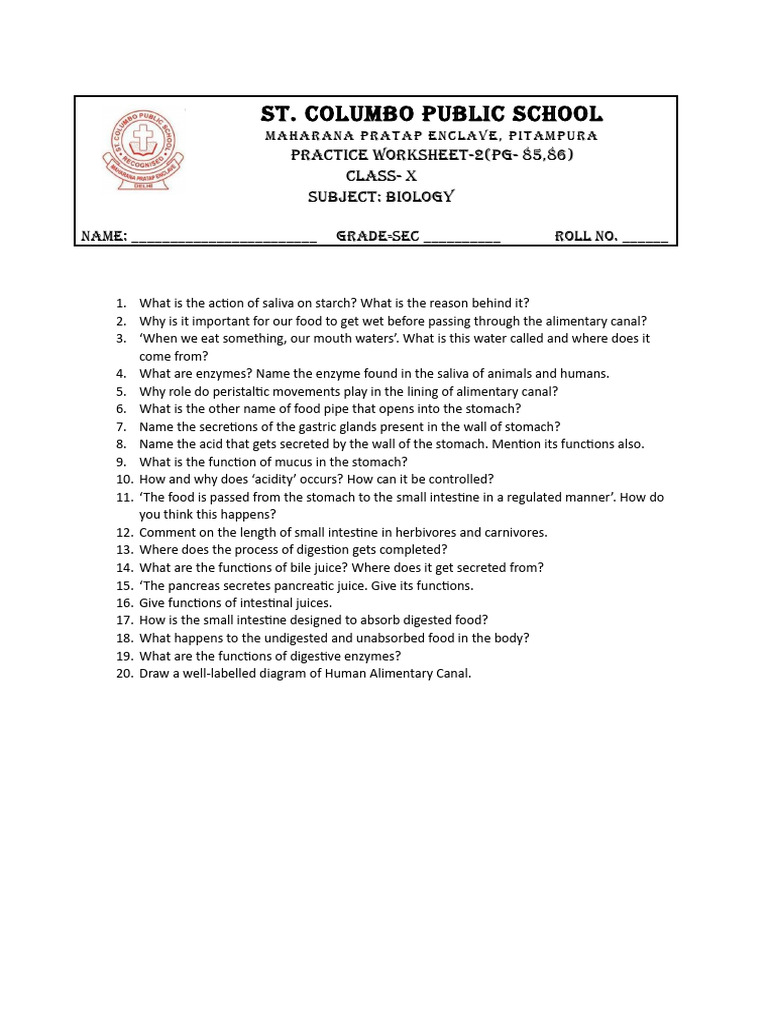 GRADE 10 Practice Worksheet-2 (Pg-85 and 86) | PDF