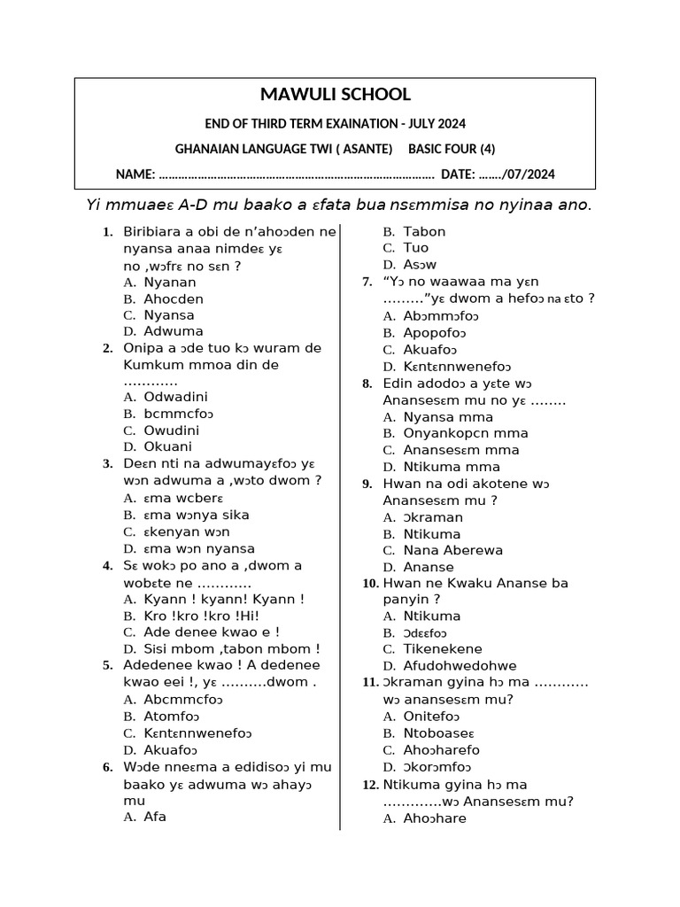 Basic 4 Asante Twi T3 ( | PDF