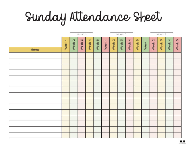 Sunday School Attendance Sheet | PDF