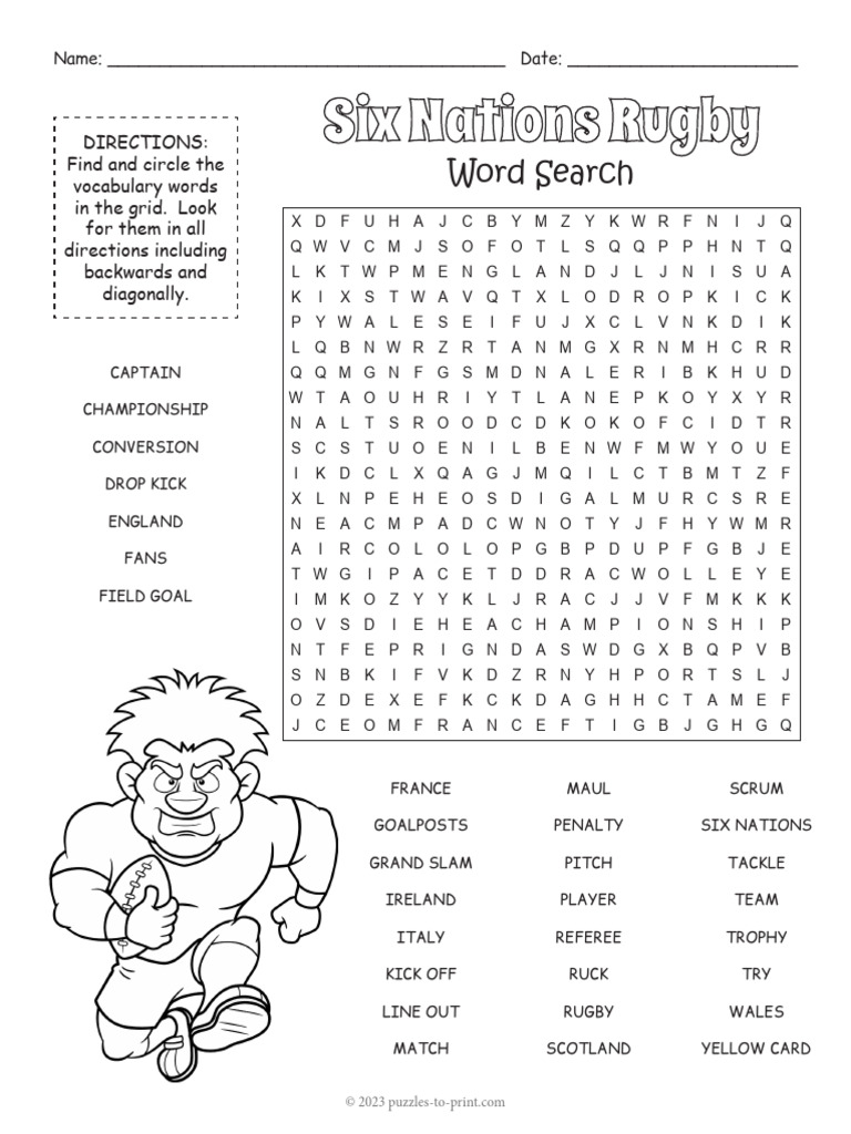 Six Nations Rugby Word Search | PDF | Linguistics