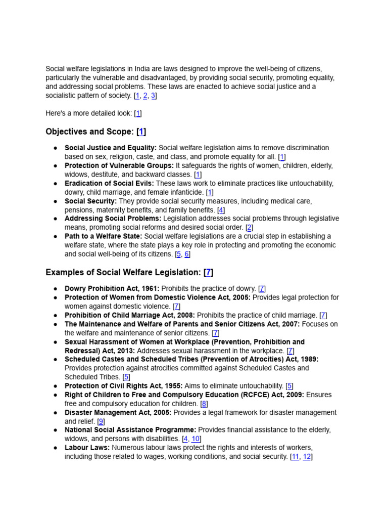 Overview of Social Welfare Legislation in India | PDF | Welfare State ...
