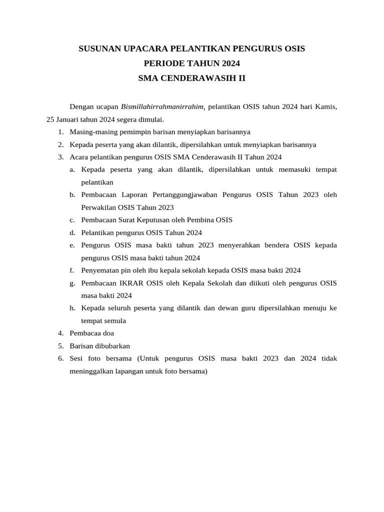 1 Susunan Upacara Pelantikan Pengurus Osis | PDF