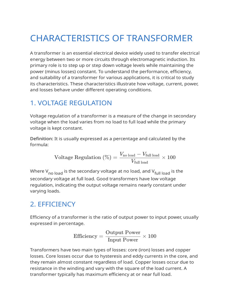 Transformer Characteristics | PDF | Transformer | Electrical Impedance