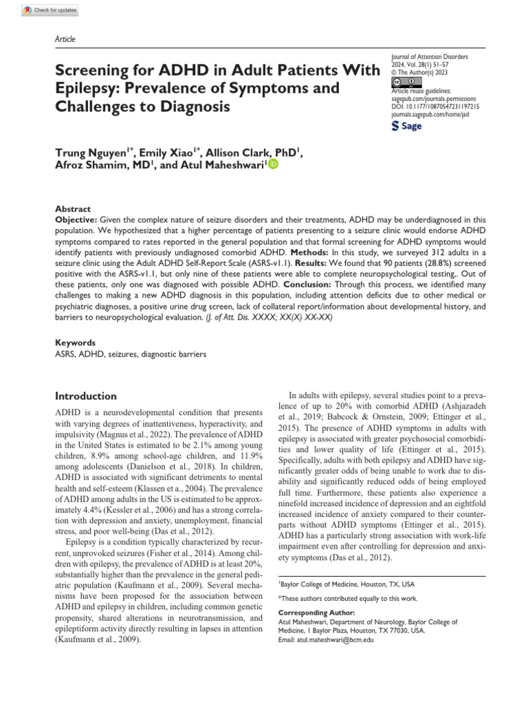 Screening For ADHD in Patients W Epilepsy 2024 | PDF | Attention Deficit Hyperactivity Disorder ...