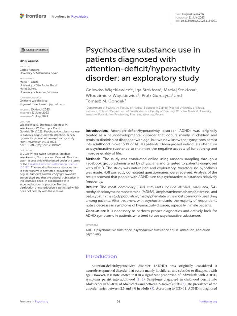 ADHD and Psychoactive Substance Use | PDF | Attention Deficit ...