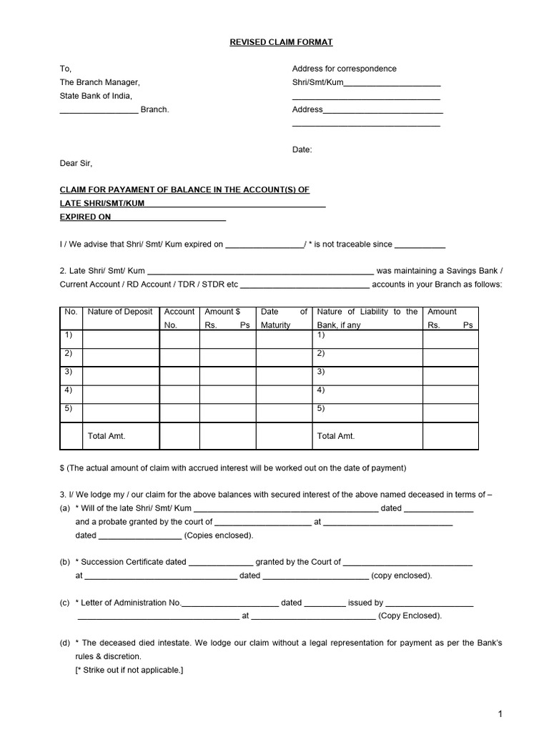 Revised Claim Format | PDF | Banks | Signature