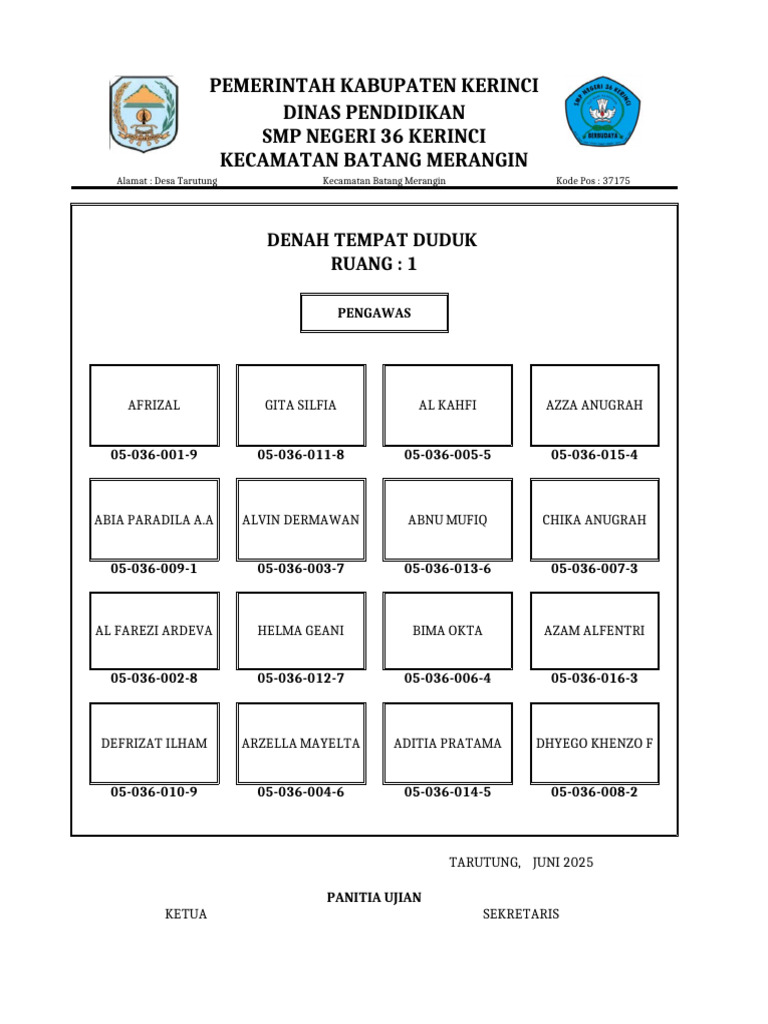 Denah Tempat Duduk Ok 1-2 | PDF