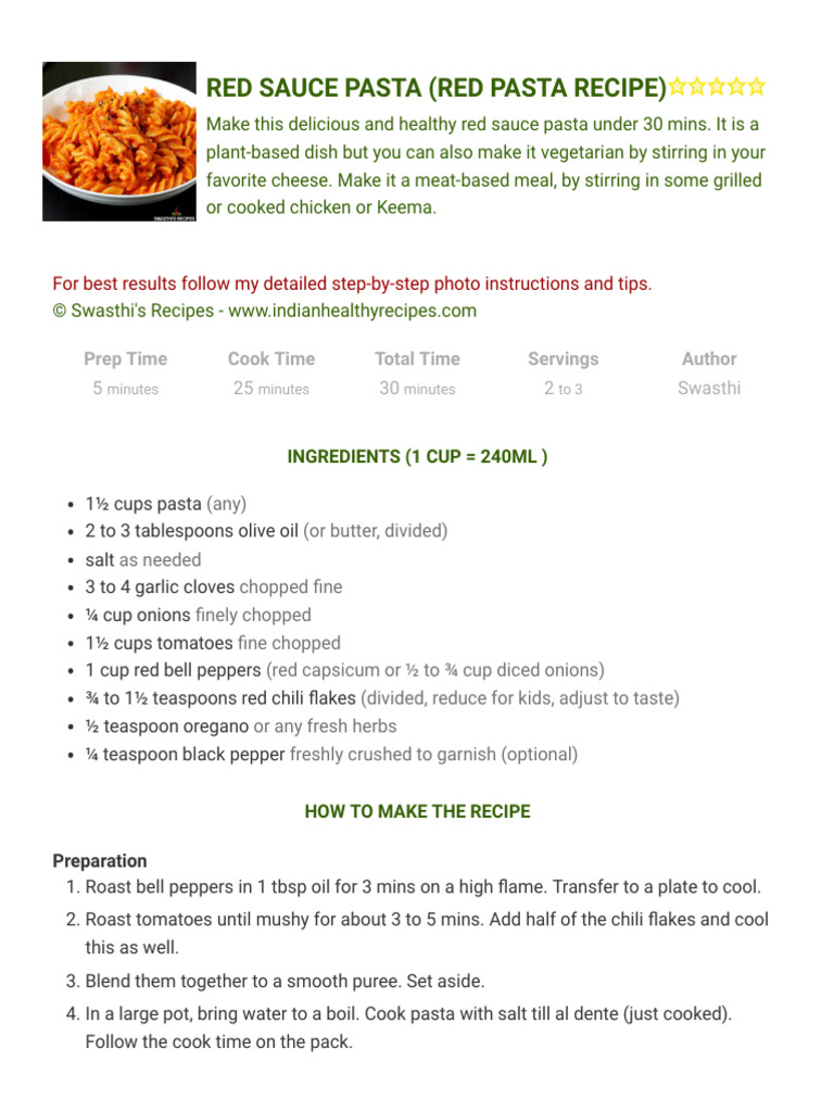 Quick Red Sauce Pasta Recipe | PDF | Pasta | Chili Pepper