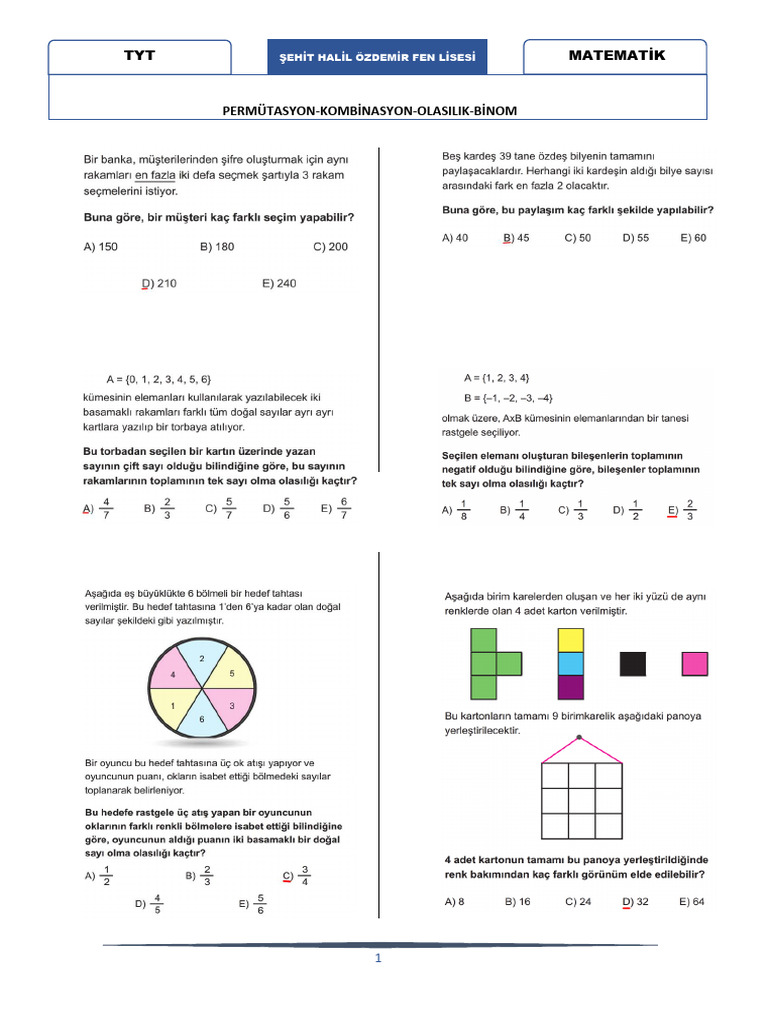 3.permütasyon Kombi̇nasyon Olasilik Bi̇nom Zi̇rve | PDF