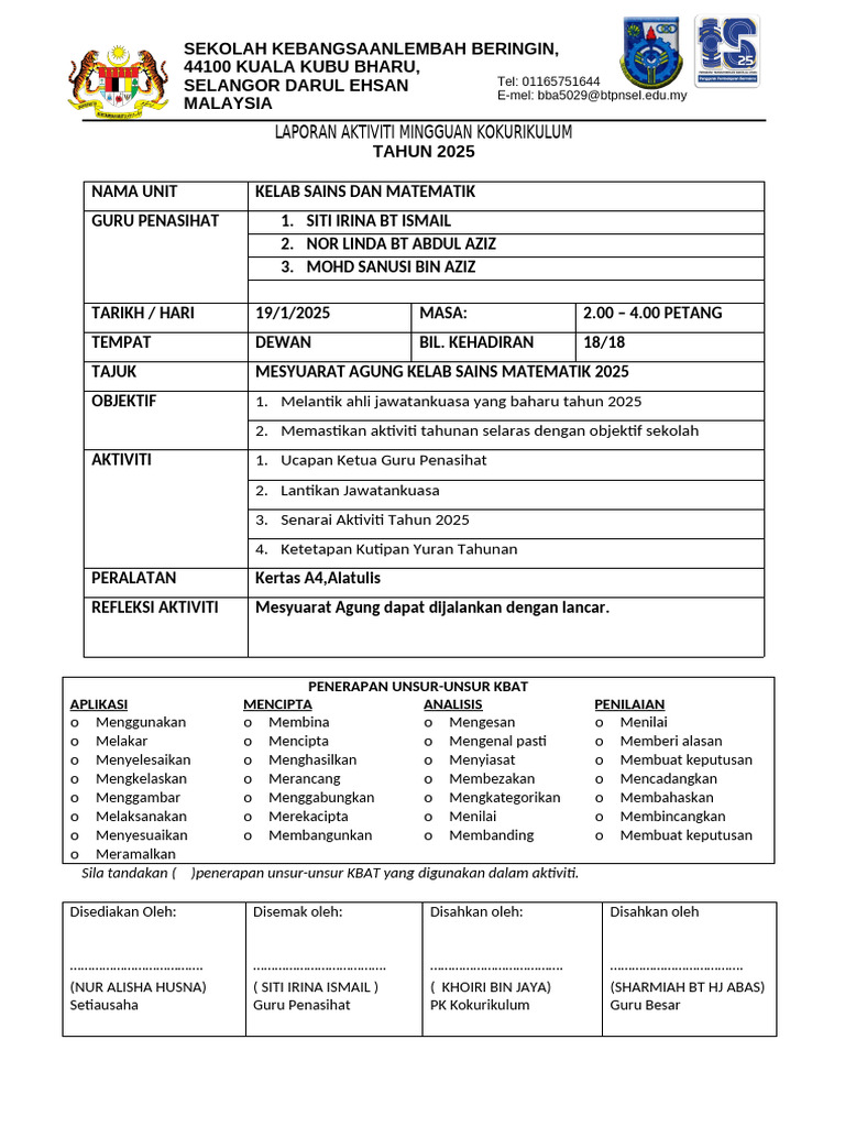 Laporan Aktiviti Sains Matematik SKLB 2025 1 | PDF