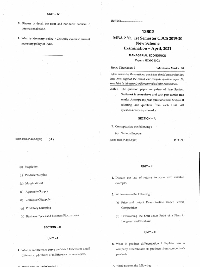 Mba 1 Sem Managerial Economics 12602 Apr 2021 | PDF