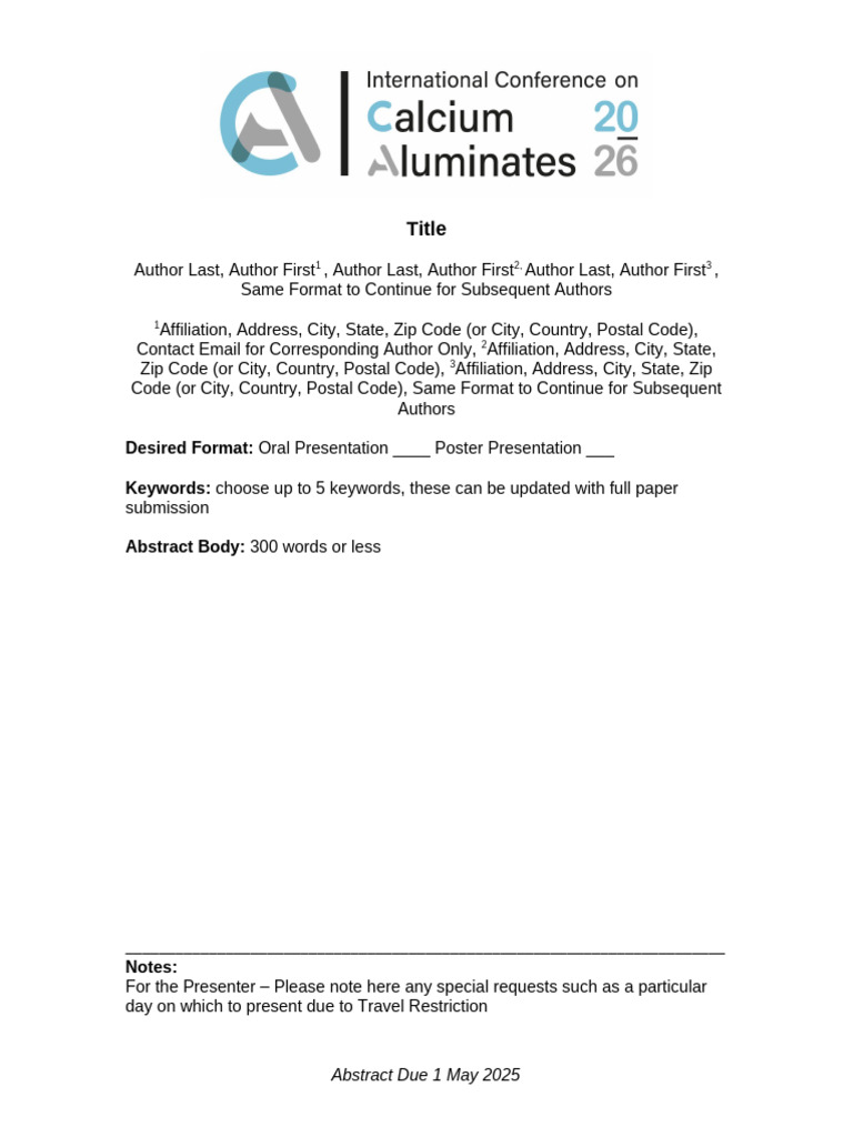 Calcium Aluminates 2026 Abstract | PDF