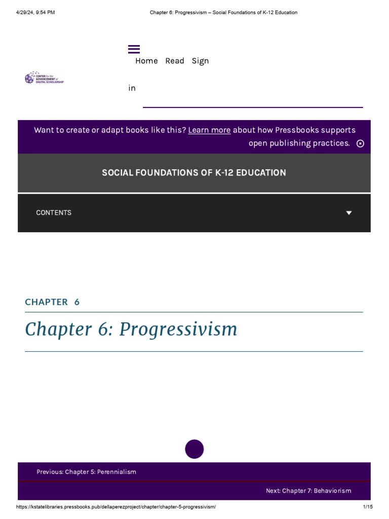 Chapter 6 - Progressivism - Social Foundations of K-12 Education | PDF | Constructivism ...
