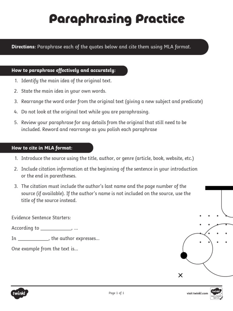 BW Paraphrasing Practice Activity | PDF