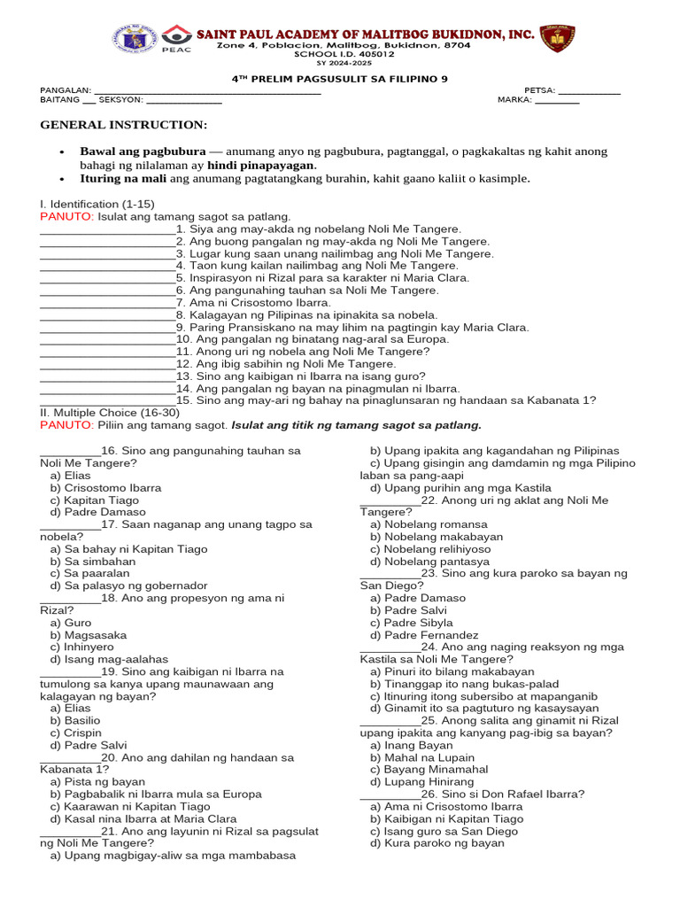 Filipino 9 - 4TH Quarter Prelimset B | PDF