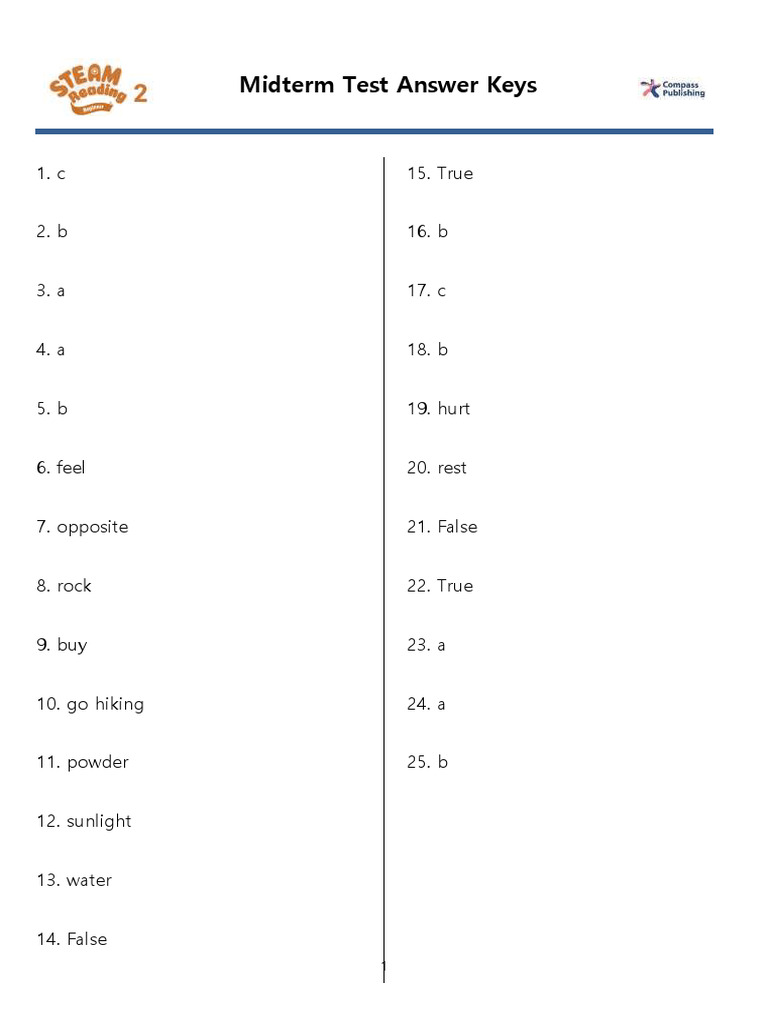 STEAM - B2 - Midterm Test - Answer Key | PDF