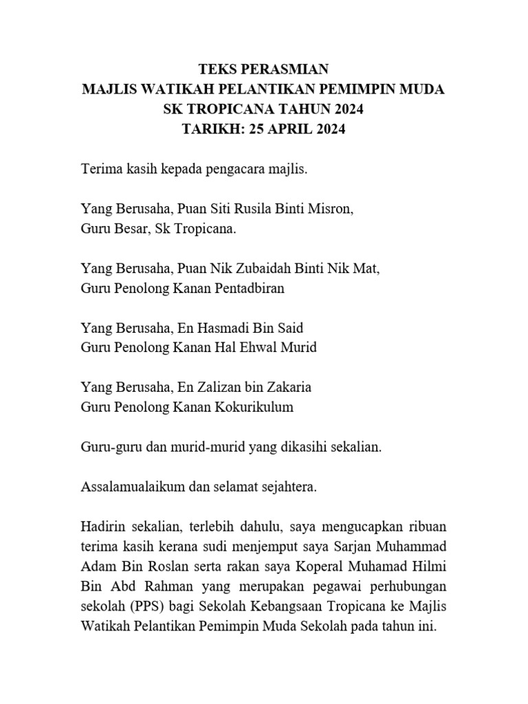 Teks Perasmian Majlis Watikah Pelantikan | PDF