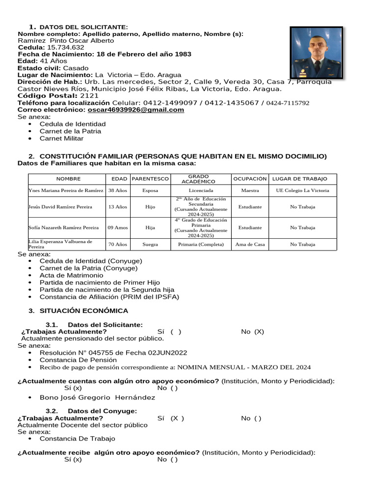 Datos Socio Economicos Del Mayor Oscar Ramirez | PDF