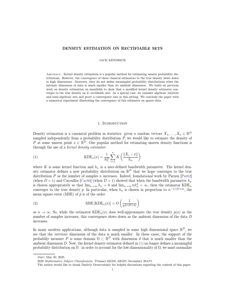 Density Estimation On Rectifiable Sets | PDF | Mean Squared Error ...