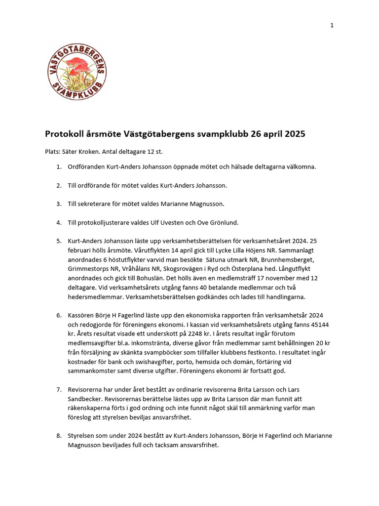 Protokoll VBSK Årsmöte 2025 | PDF