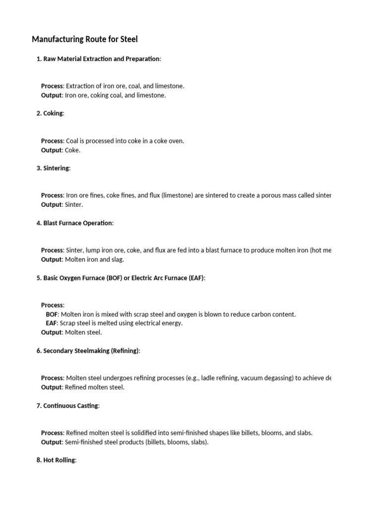 Manufacturing Route For Steel | PDF | Steel | Steelmaking