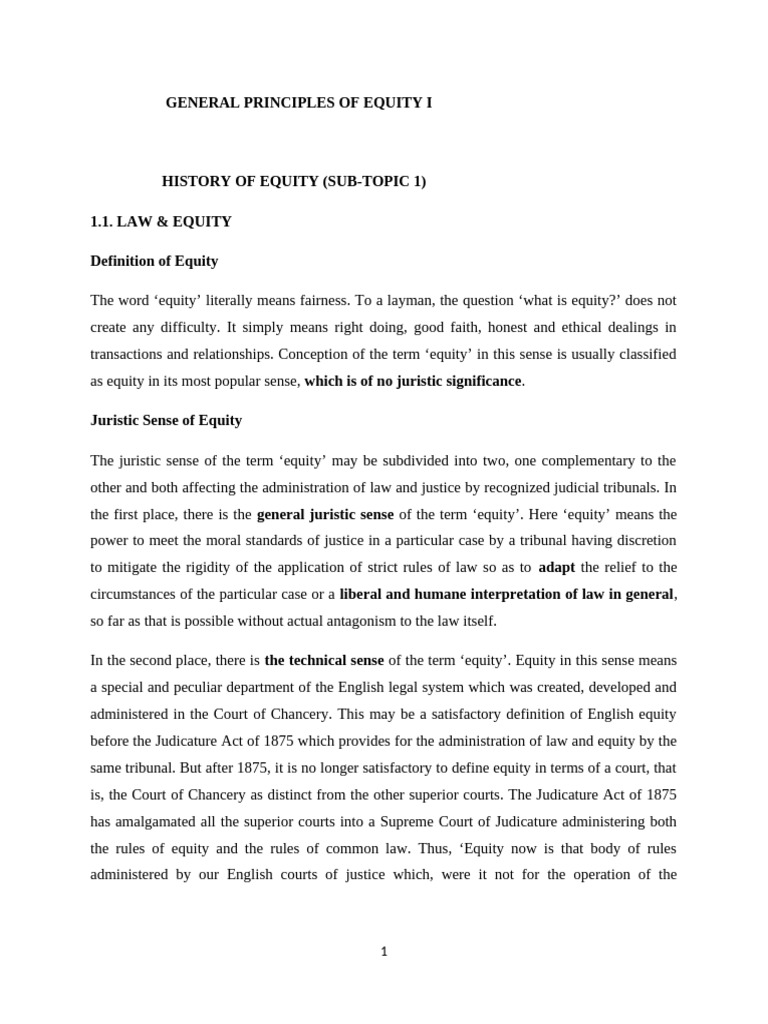 General Principles of Equity i (Equity Note) | PDF | Equity (Law ...